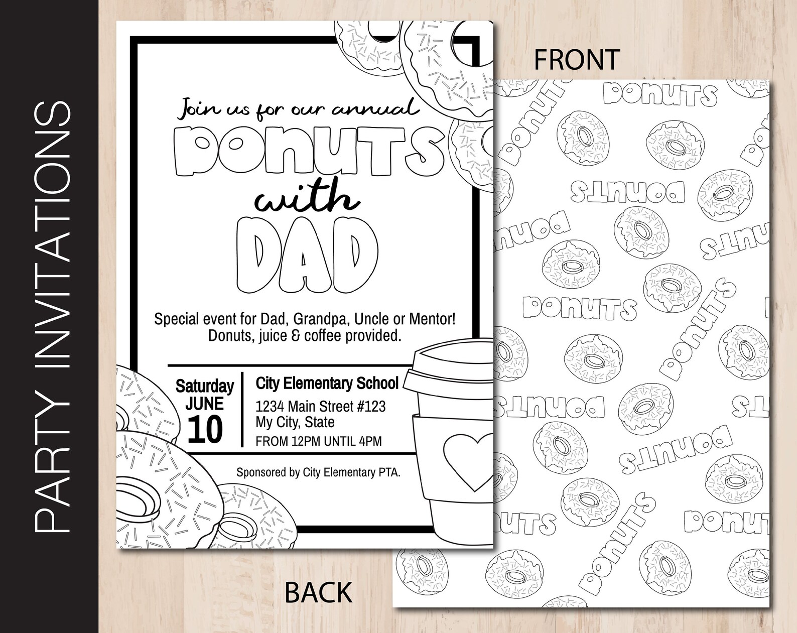 Color Me DONUTS With DAD Invitation Celebrate Fathers Father's Day ...