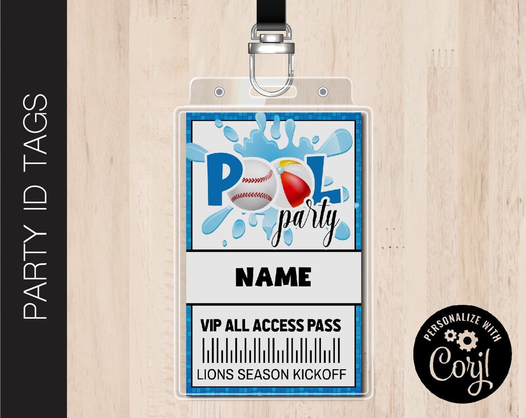 Editable BASEBALL Party ID Tag | Vip All Access Pass | ID Badge | Name ...