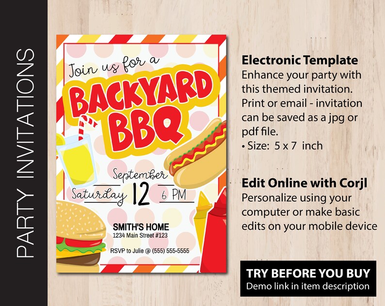 Editable BACKYARD BARBECUE Party Invitation | Summer Barbecue Invite ...