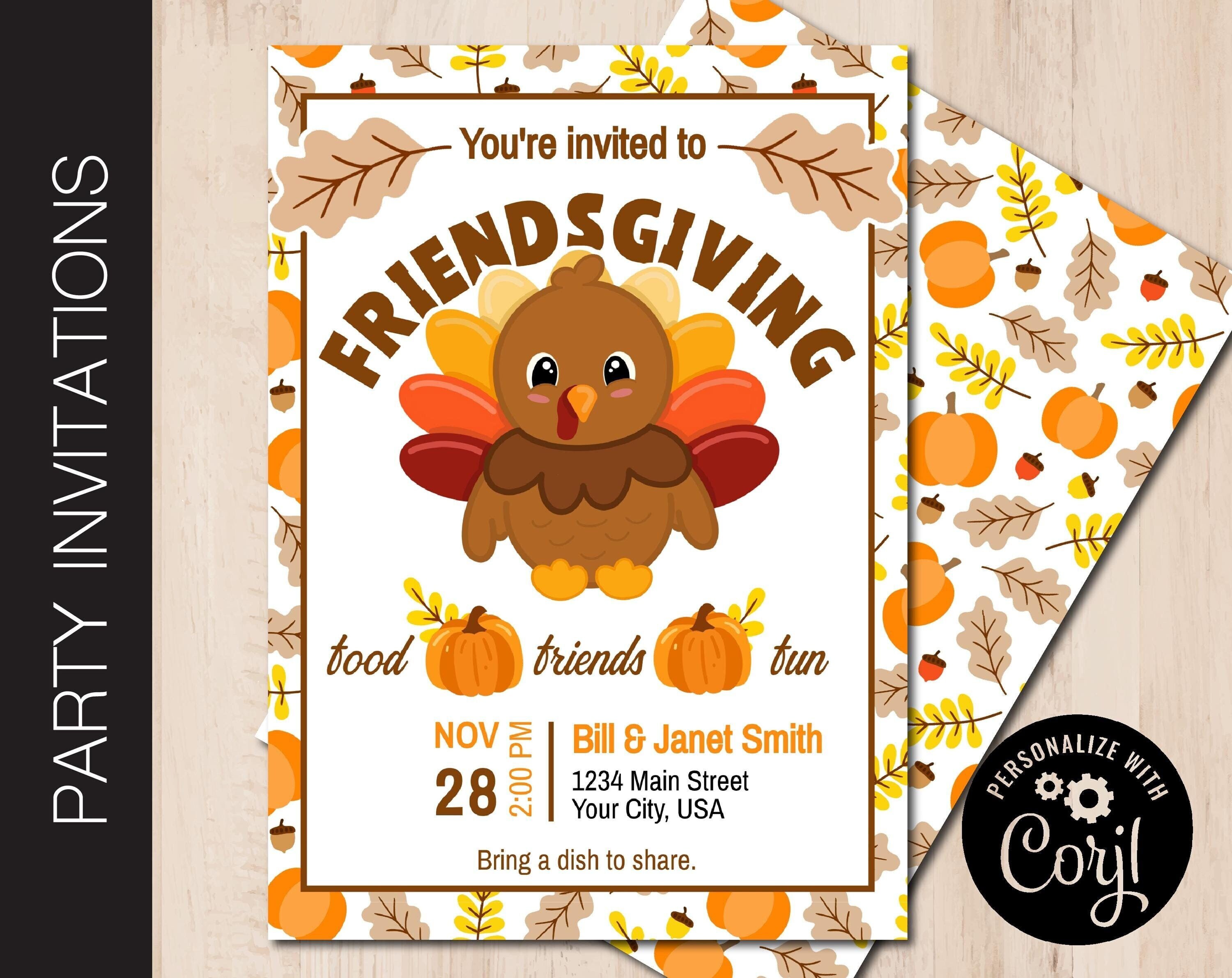 Editable FRIENDSGIVING Dinner Invitation | Thanksgiving Potluck Invite ...