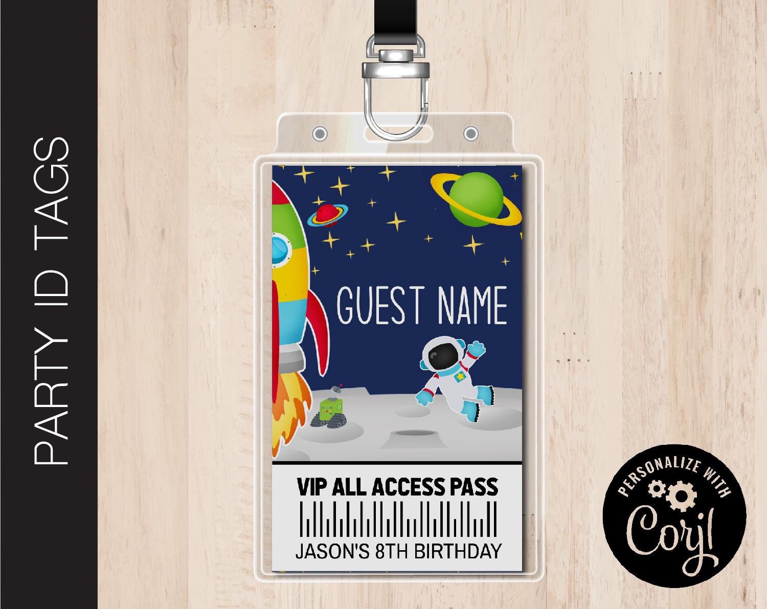 Editable SPACE Party ID Tag | Vip All Access Pass | Id Badge | Name Tag ...