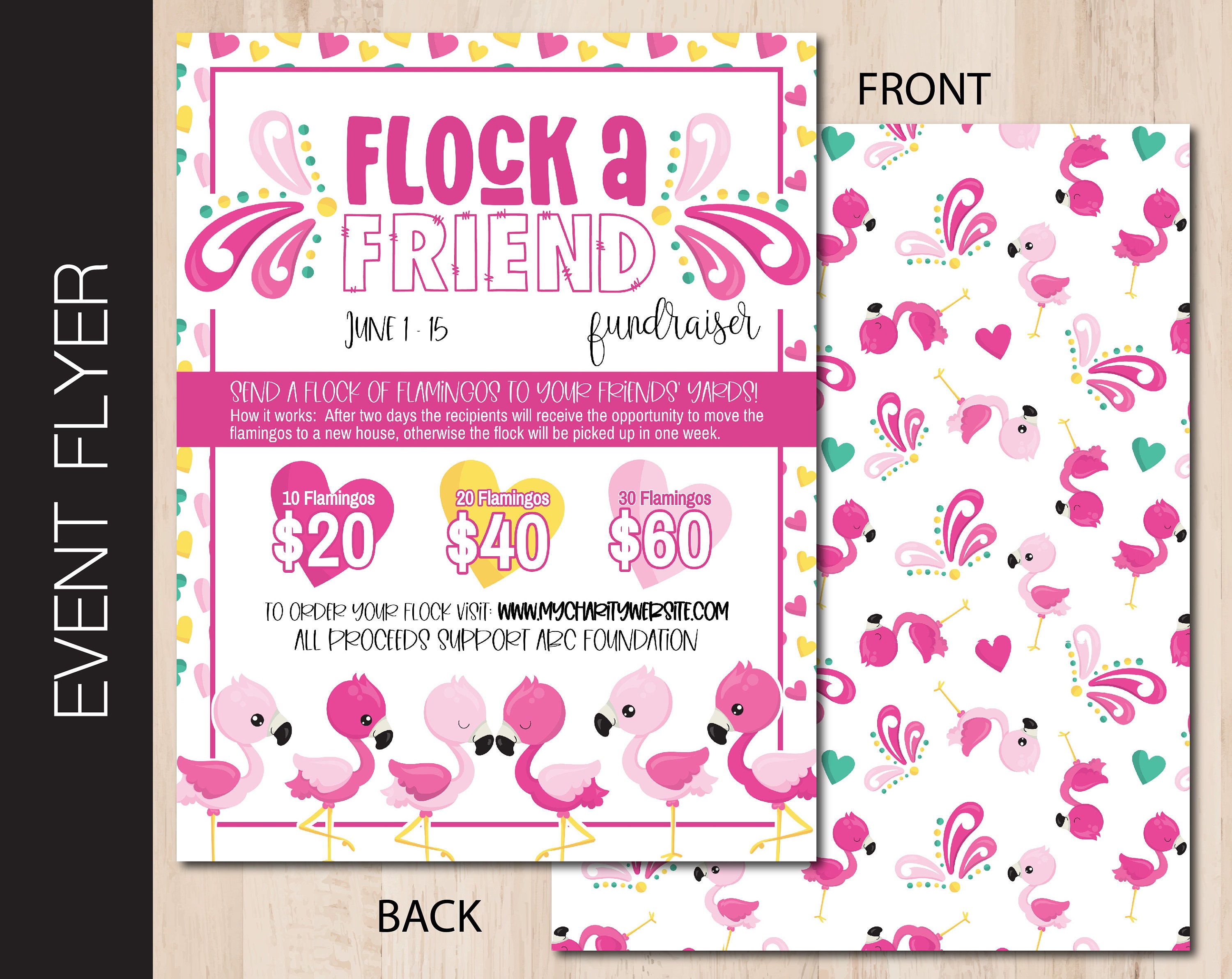 Editable Flock a Friend Fundraiser Flyer | Custom Flamingo Yard Surprise | Flamingo Flocking ...