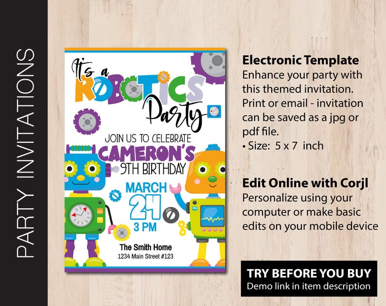 Editable ROBOTICS Birthday Party Invitation | Robots Invite | STEM Kids ...