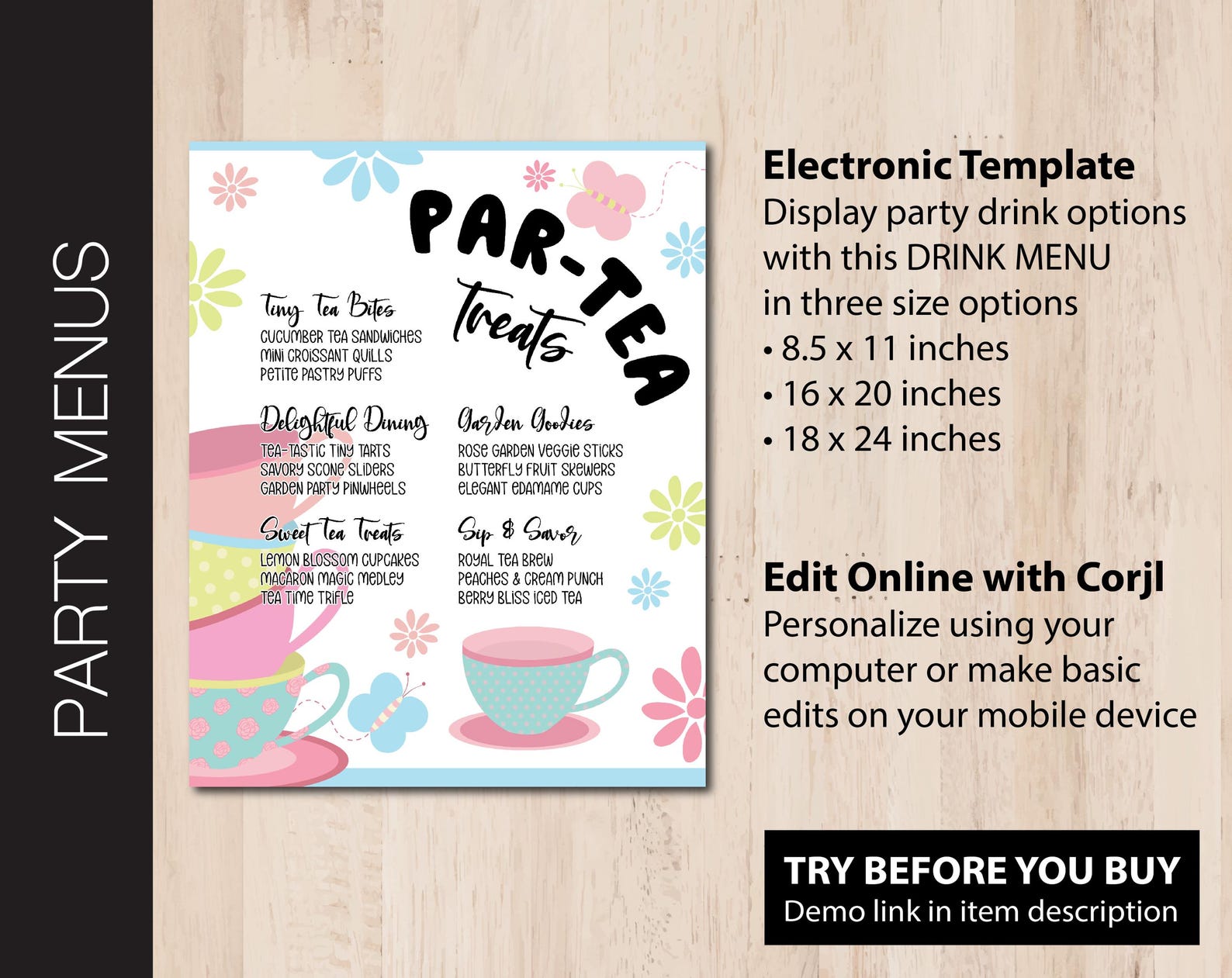 Editable PAR-TEA Party Menu | Tea Party Food Menu | High Tea Menu | Kid ...