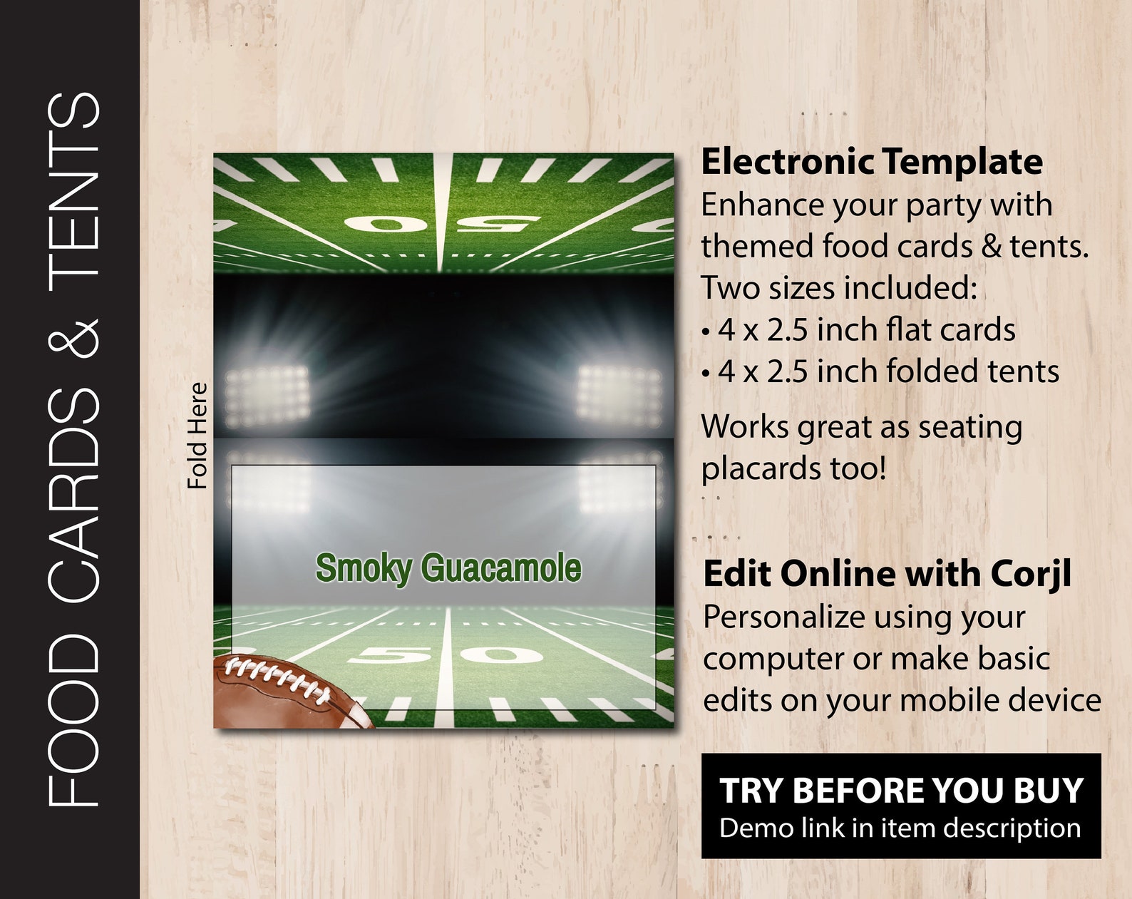 Editable FOOTBALL Party Food Label Tents | Game Day Food Placards | Big ...