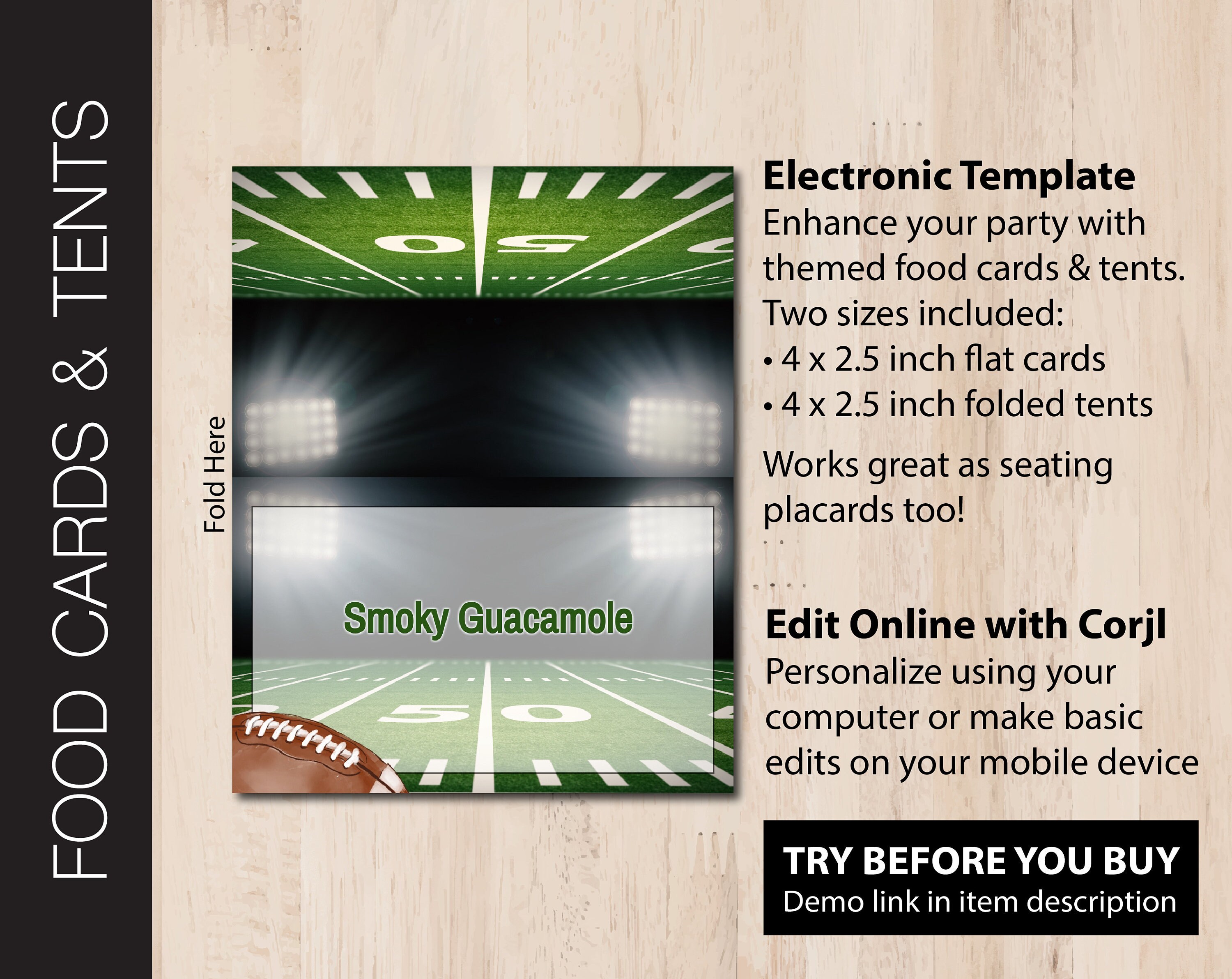 Editable FOOTBALL Party Food Label Tents | Game Day Food Placards | Big ...