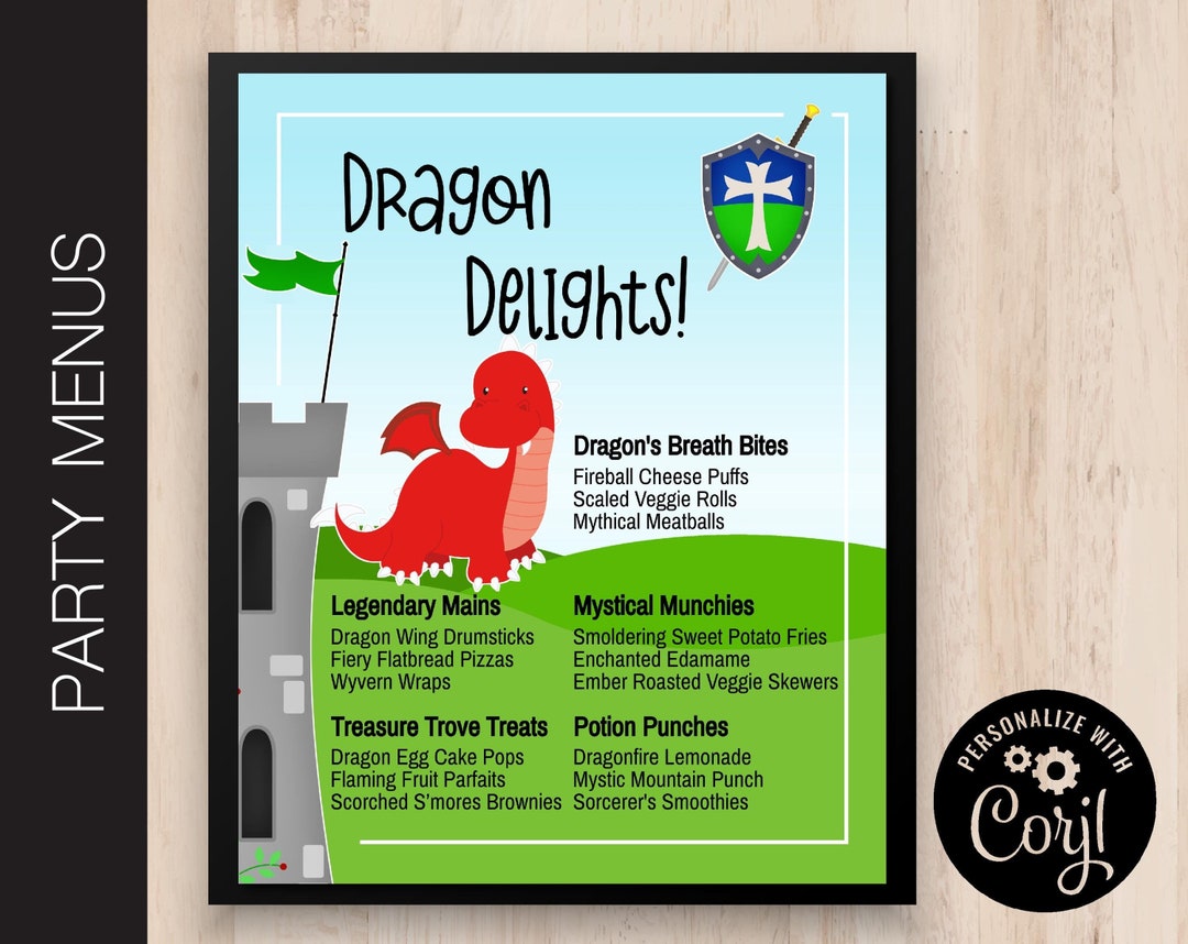 Editable DRAGON Party Menu | Food Menu | Drink Sign | Concessions | Kid ...