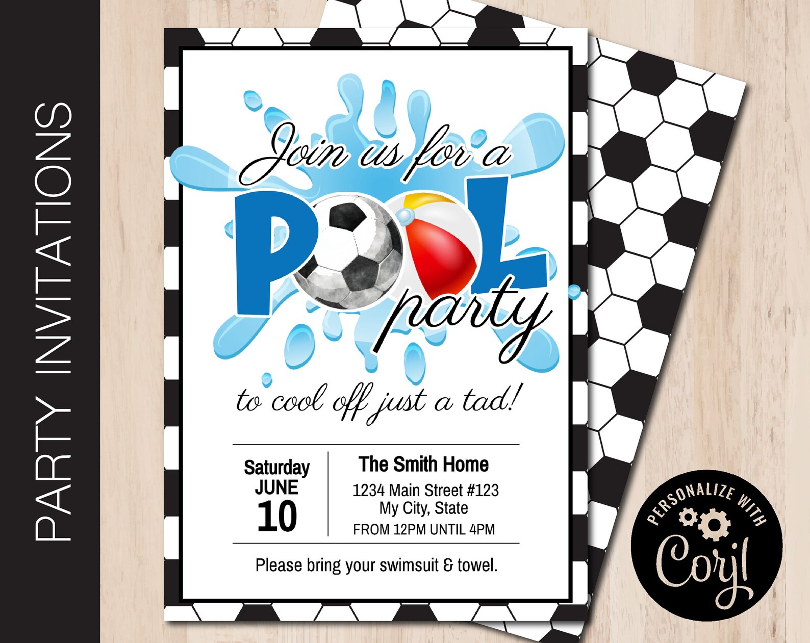 Editable SOCCER Themed Pool Party Invitation Soccer Party Invite Pool ...