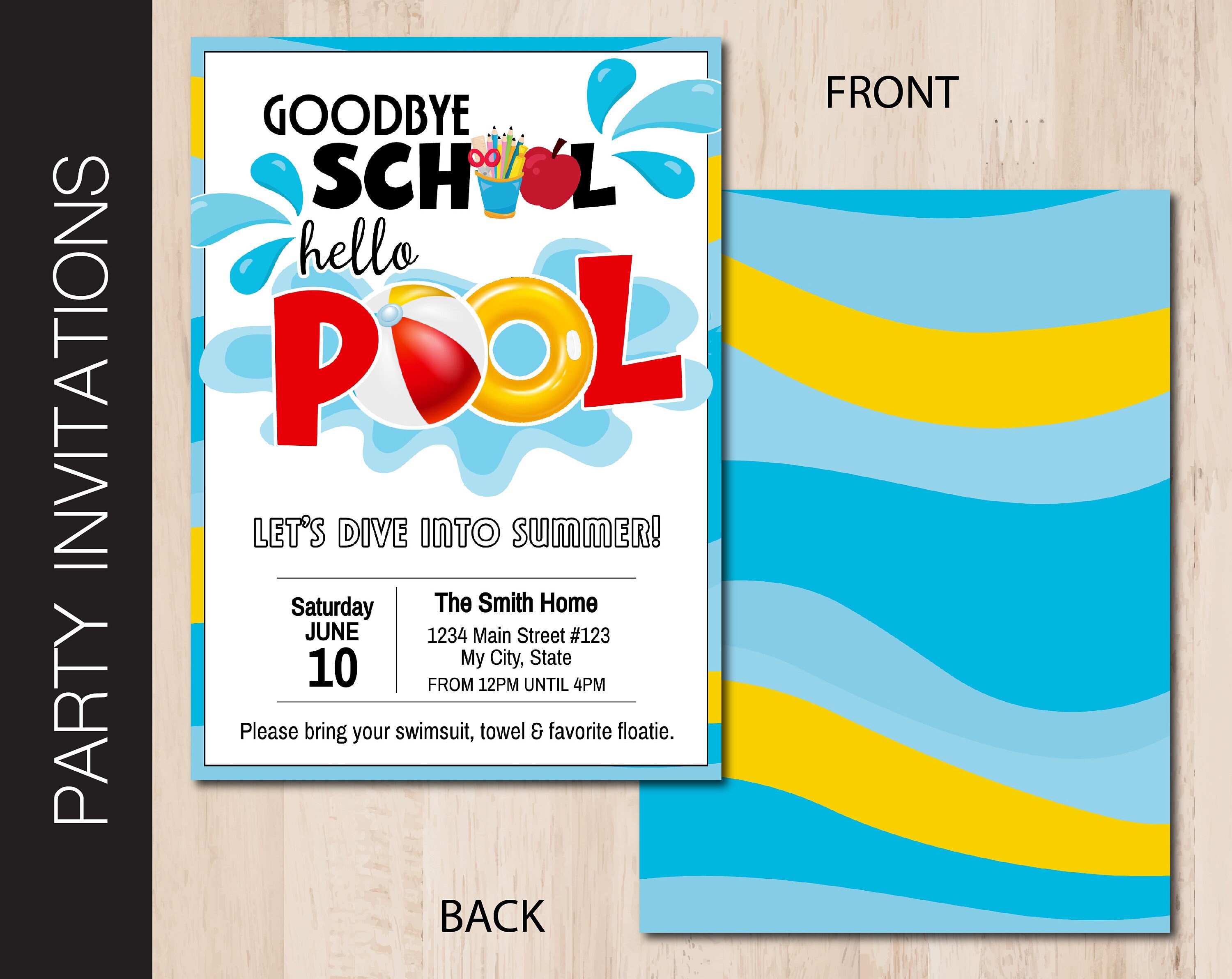 Editable POOL Party Invitation | Goodbye School Hello Pool | End of ...