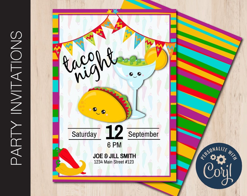 Editable TACO NIGHT Party Invitation Taco Bar Margarita Party Invite ...