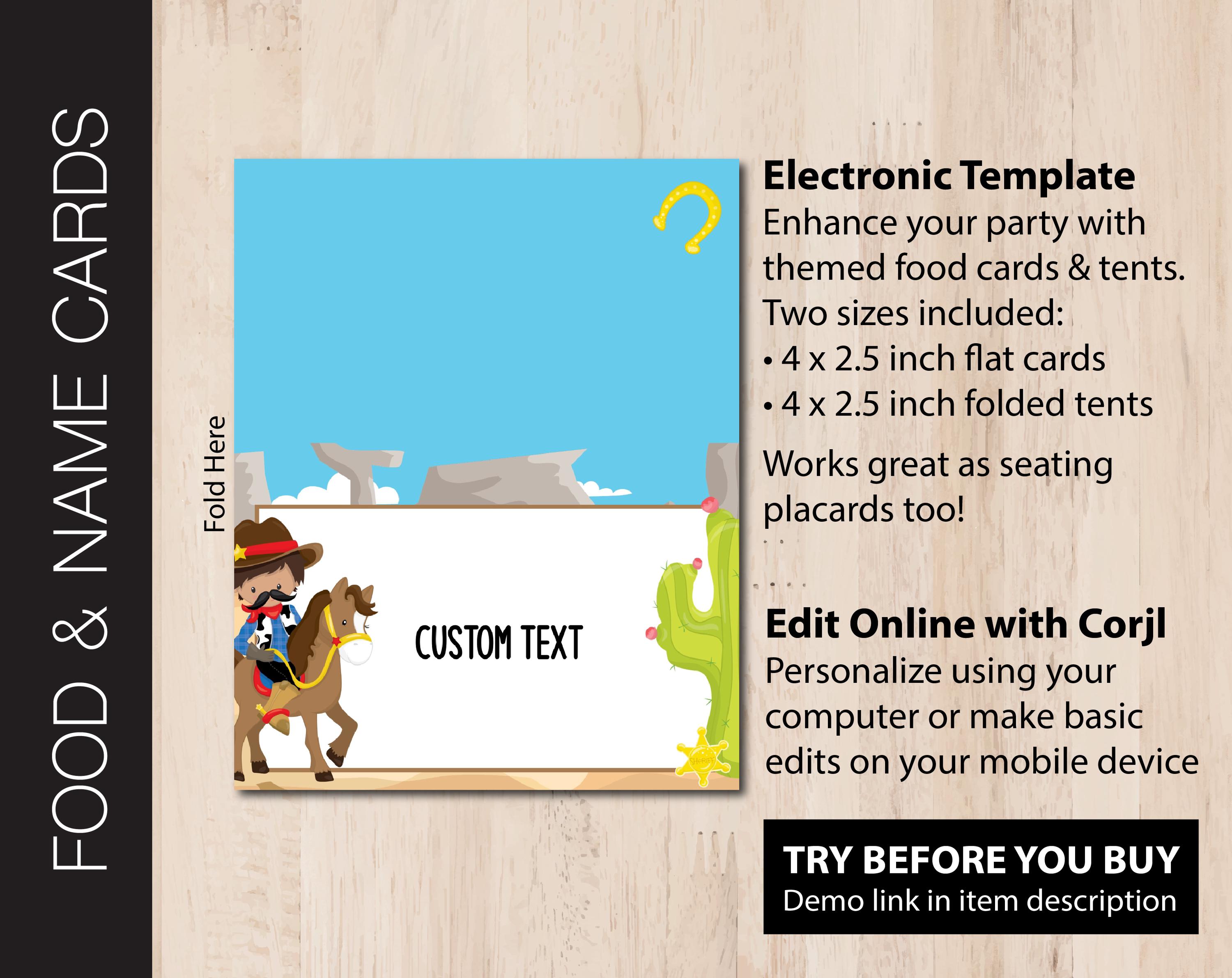 Editable RODEO Party Food Label Tents | Western Party Food Placards ...