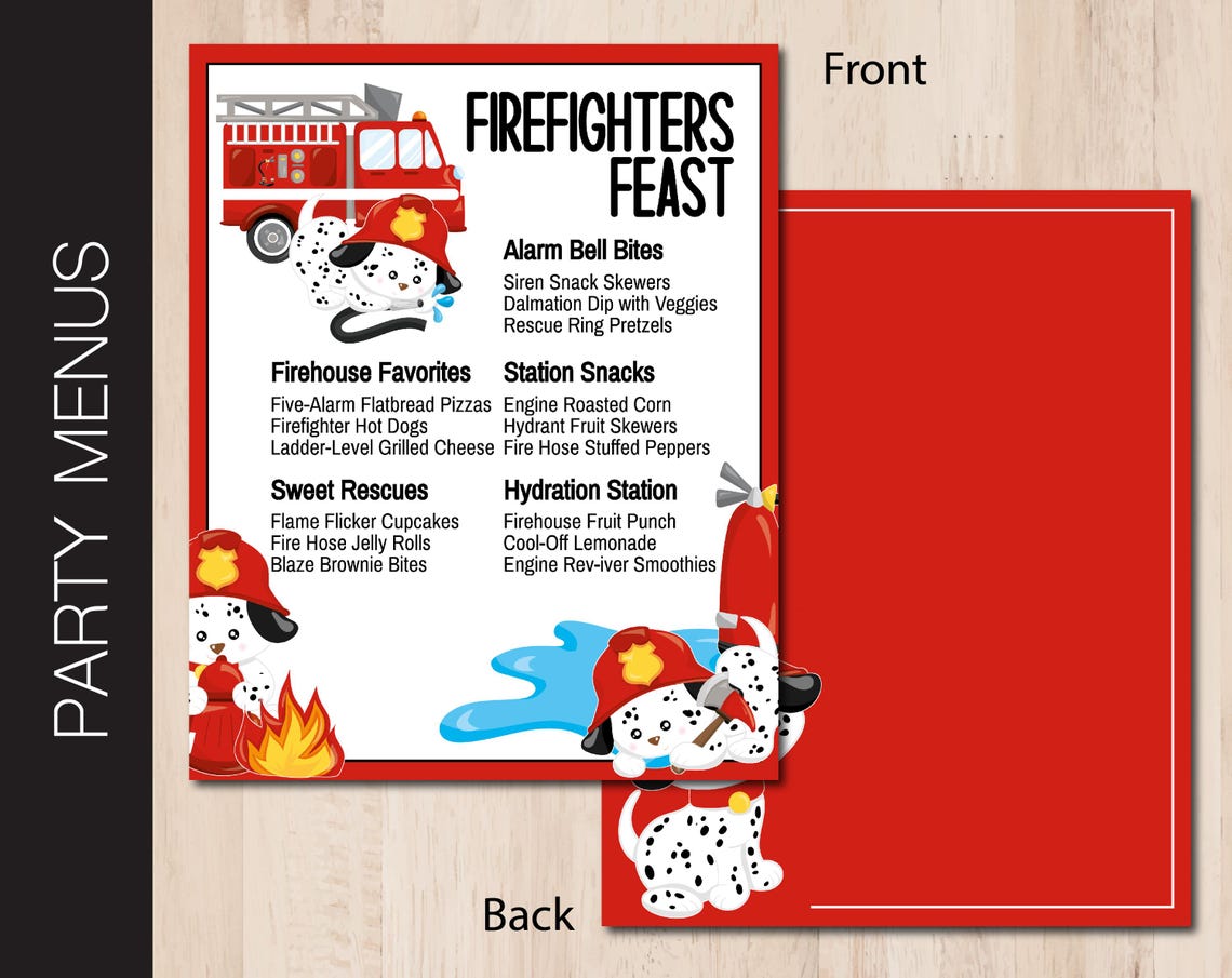 Editable FIRE TRUCK Party Menu | Food Menu | Drink Sign | Concessions ...
