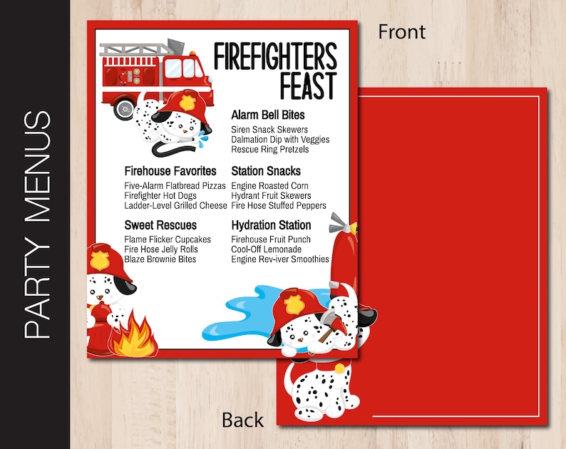 Editable FIRE TRUCK Party Menu | Food Menu | Drink Sign | Concessions ...