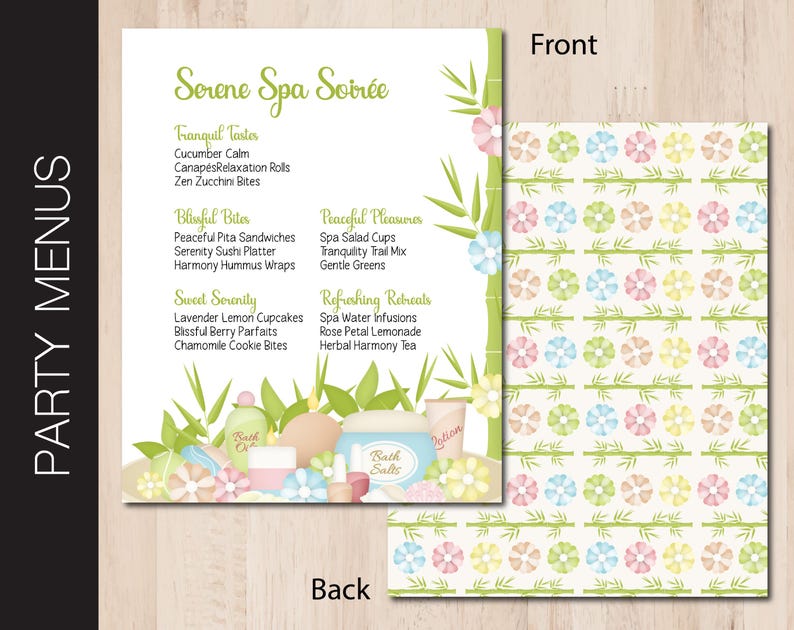 Editable SPA DAY Party Menu | Food Menu | Drink Sign | Concessions ...