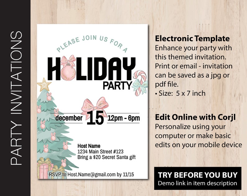 Editable HOLIDAY Party Invitation | Christmas Party | Holiday Cocktail ...