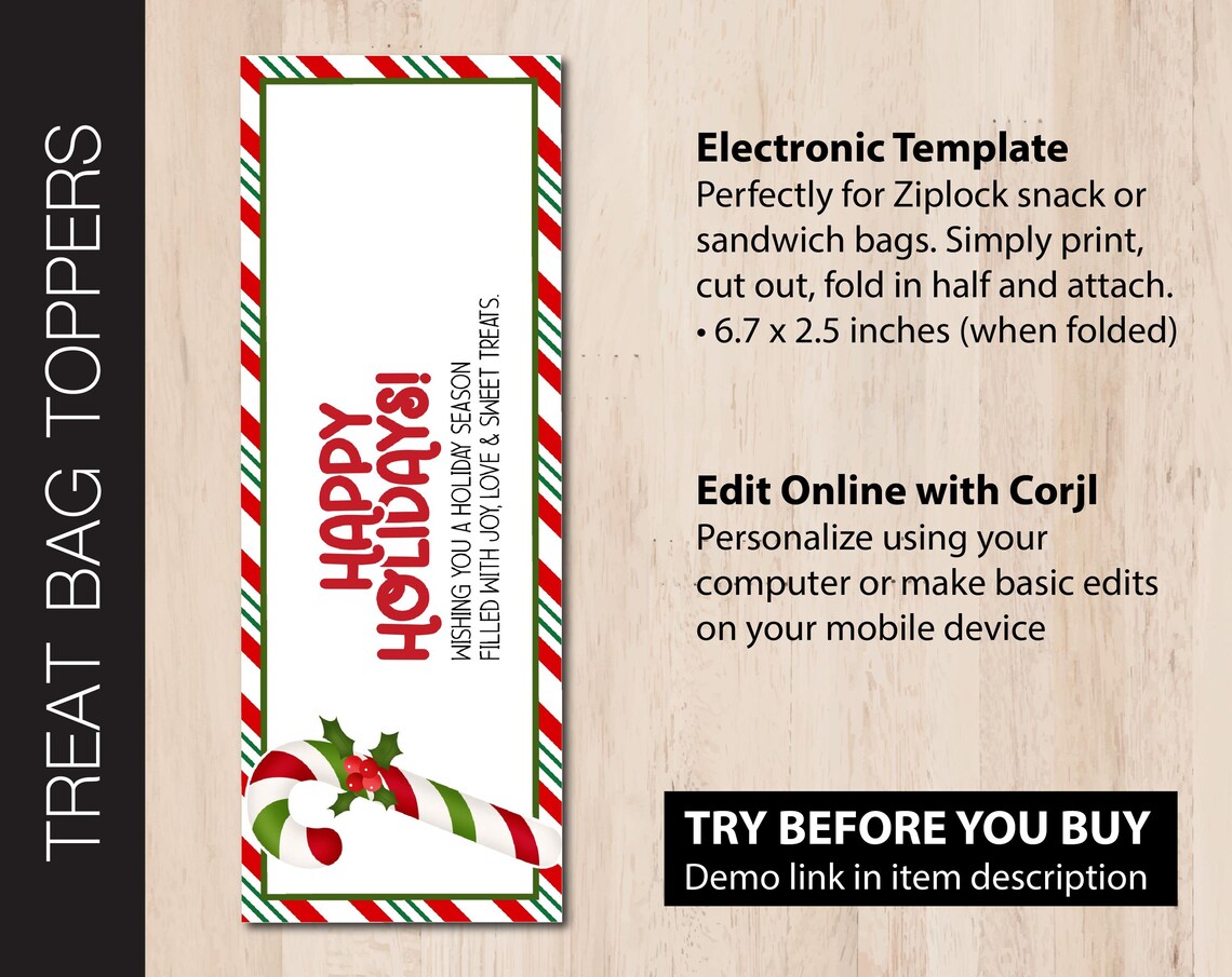 Editable CHRISTMAS Treat Bag Topper | Candy Bag | Xmas Goodie Bag ...
