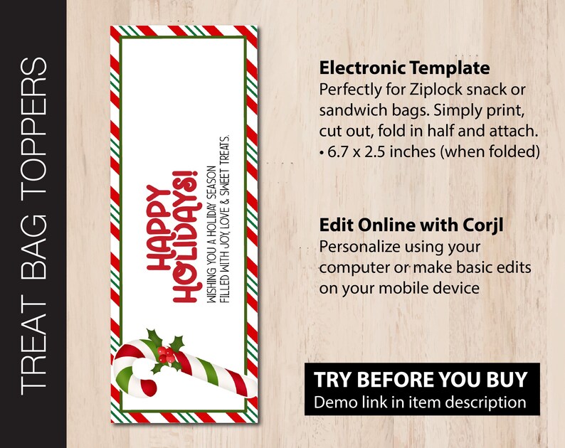 Editable CHRISTMAS Treat Bag Topper | Candy Bag | Xmas Goodie Bag ...