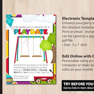 Editable SWING by PLAYDATE Invitation | Kids Get Together | Playtime ...