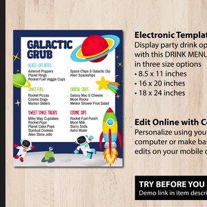 Editable OUTER SPACE Party Menu | Food Menu | Drink Sign | Concessions ...