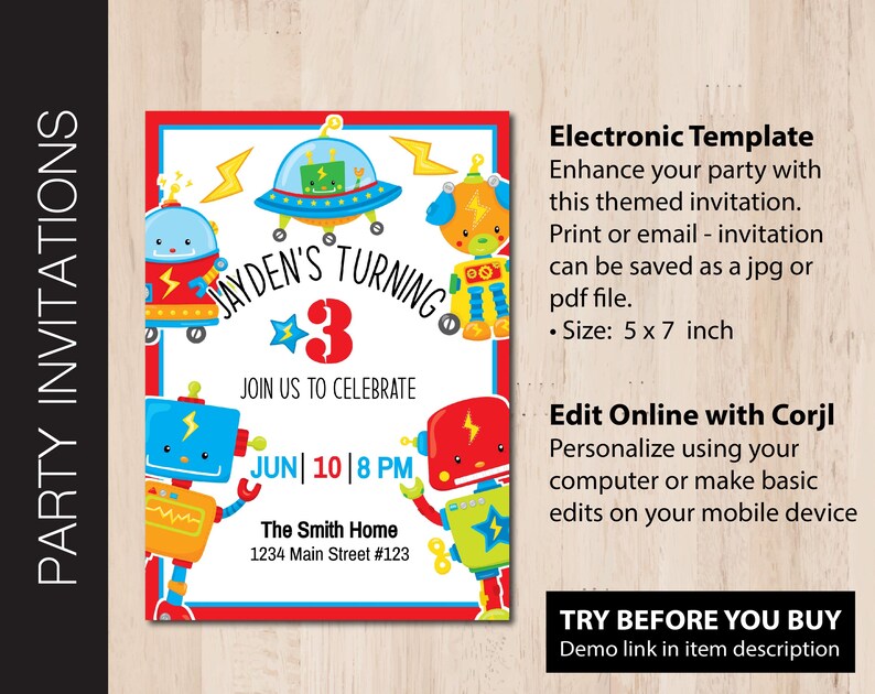 Editable TOY ROBOTS Birthday Party Invitation | Robots Invite | STEM ...