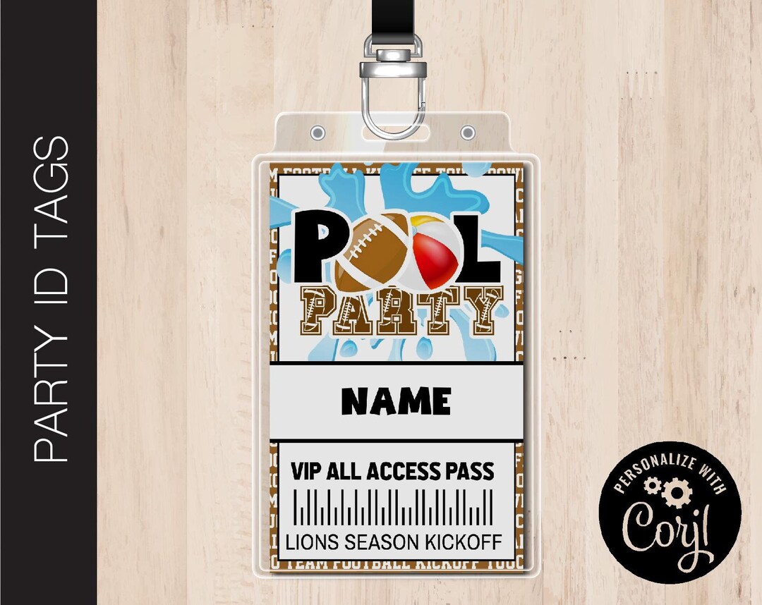 Editable FOOTBALL Party ID Tag | Vip All Access Pass | ID Badge | Name ...