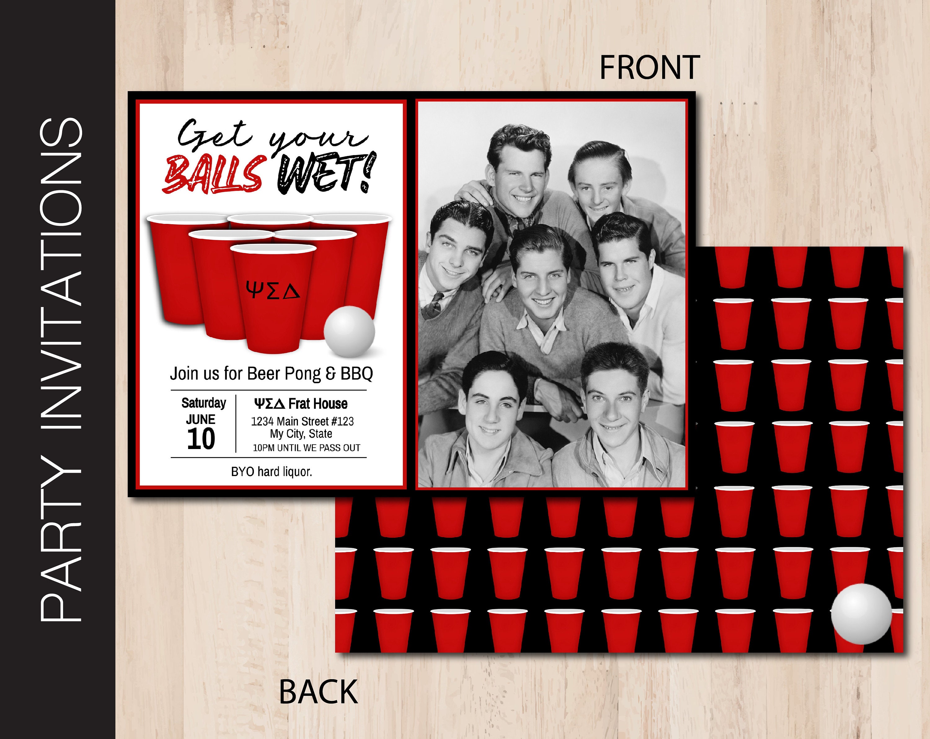 Editable BEER PONG BBQ Party Photo Invitation | Fraternity Party | Men ...