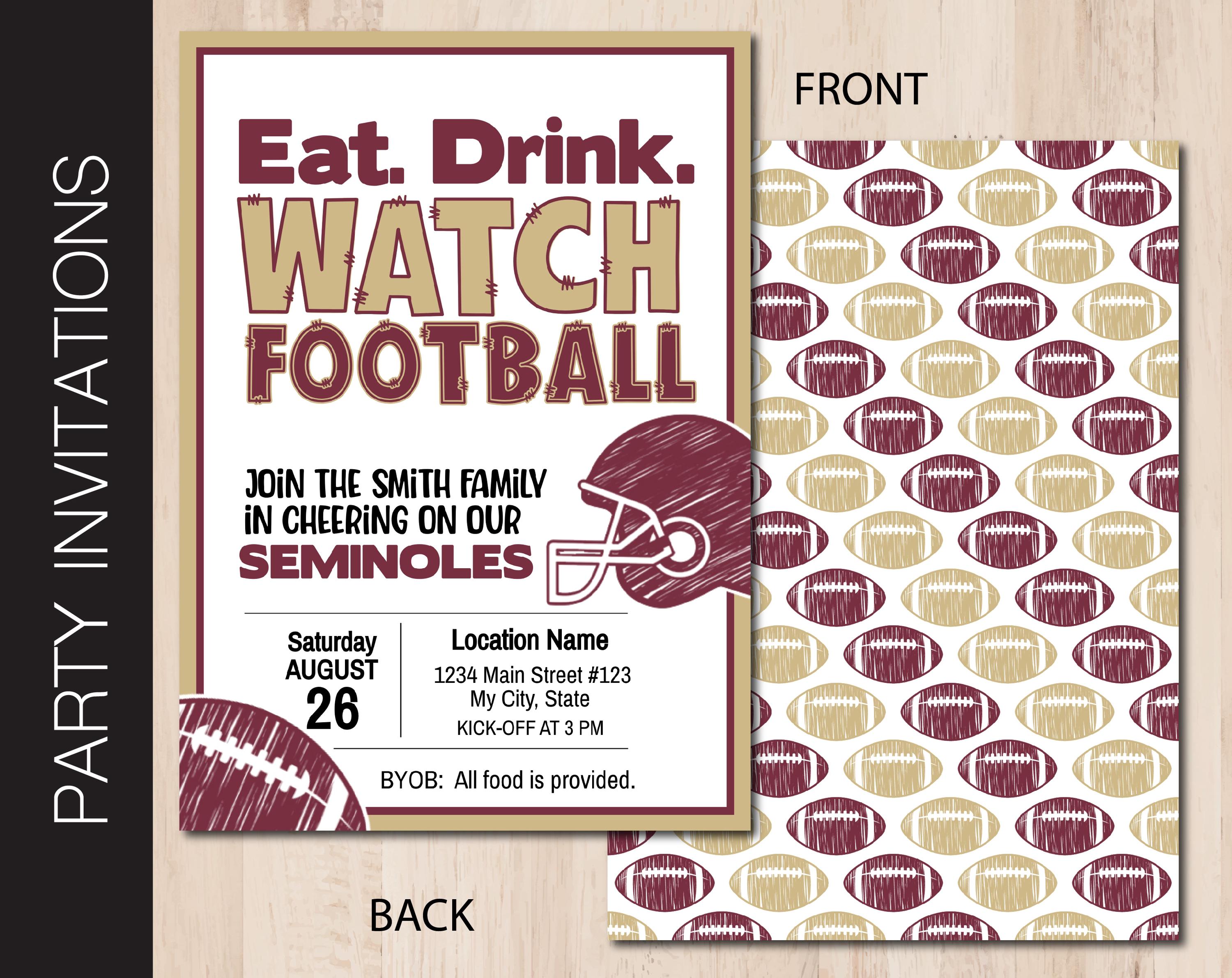 Editable FOOTBALL WATCH Party Invitation | Garnet & Gold Colors | Game ...