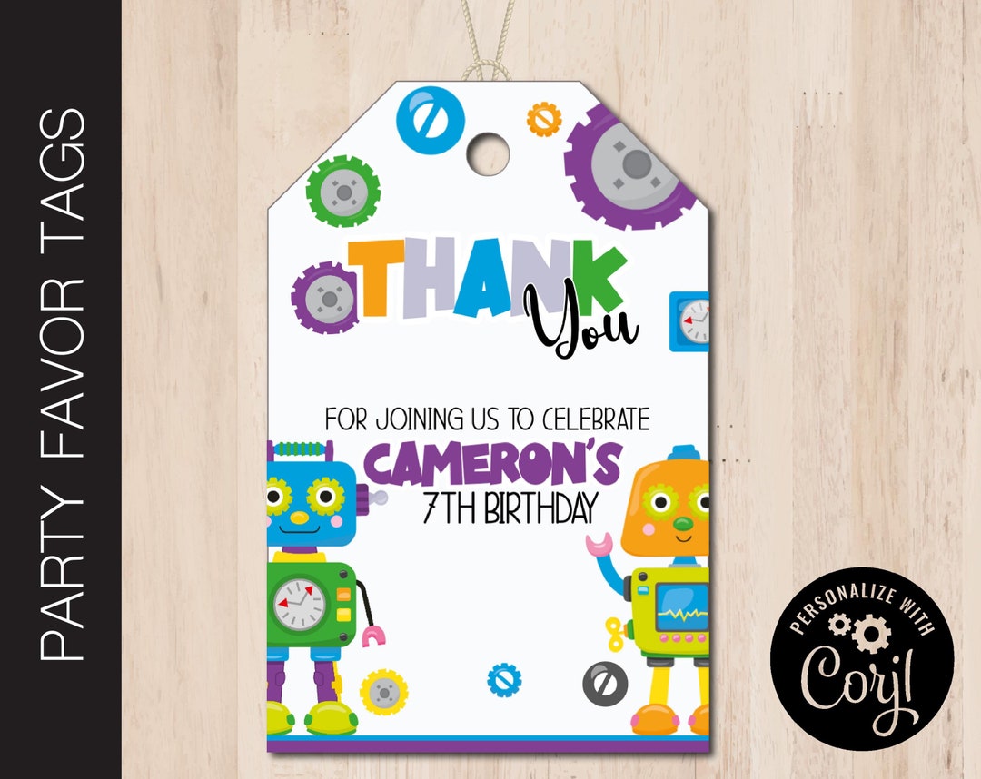 Printable KAWAII ROBOTICS Party Favor Tags | Party Gift Tag | Goodie ...
