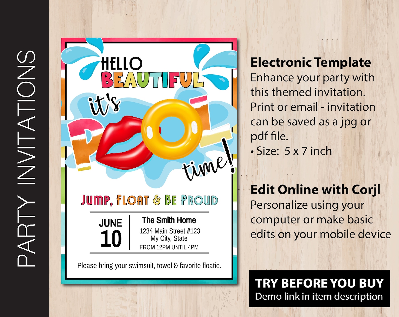 Editable PRIDE Pool Party Invitation | Be Proud | Rainbow Pool Party ...