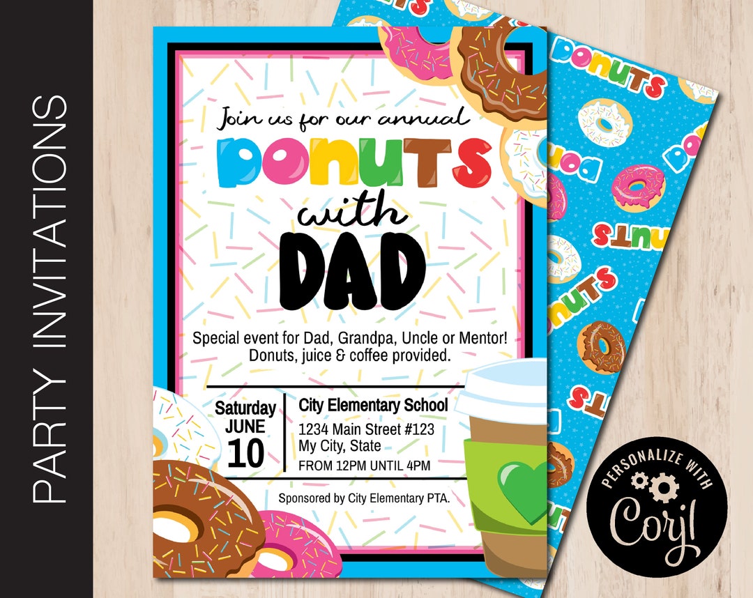 Editable DONUTS With DAD Invitation Celebrate Fathers Father's Day ...
