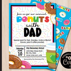 Editable DONUTS With DAD Invitation Celebrate Fathers Father's Day ...