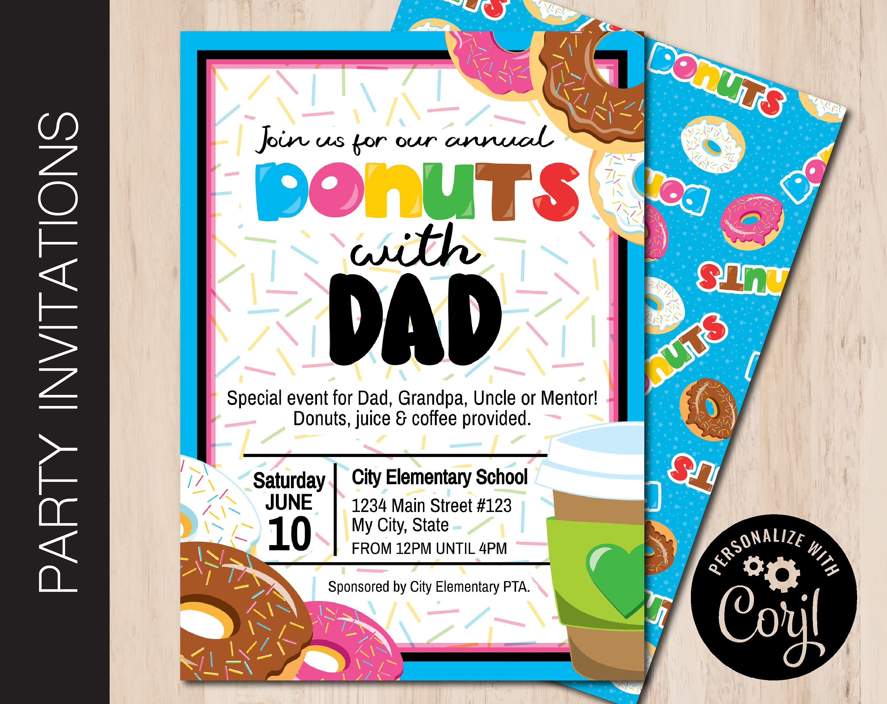 Editable DONUTS With DAD Invitation Celebrate Fathers Father's Day ...