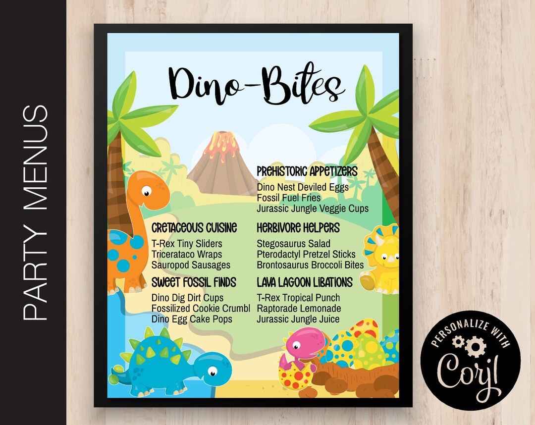 Editable DINOSAUR Party Menu | Food Menu | Drink Sign | Concessions ...