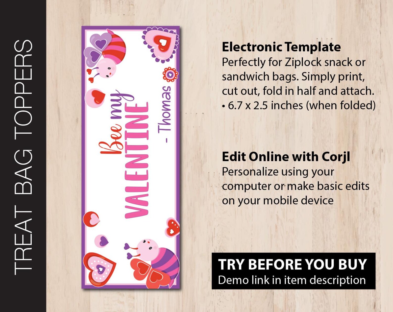Editable VALENTINES DAY Treat Bag Topper | V-day Candy Bag | Cupid Day ...