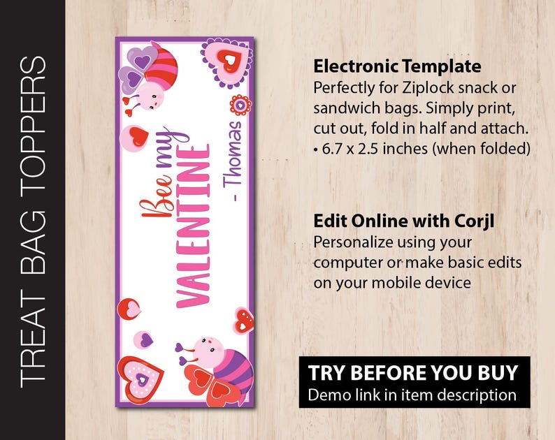 Editable VALENTINES DAY Treat Bag Topper | V-day Candy Bag | Cupid Day ...