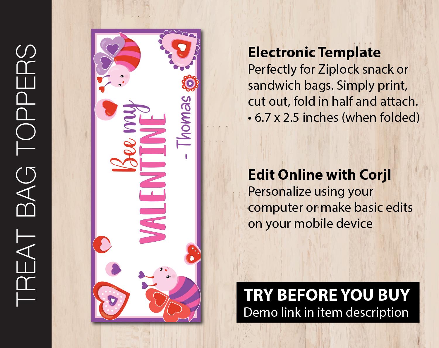 Editable VALENTINES DAY Treat Bag Topper | V-day Candy Bag | Cupid Day ...