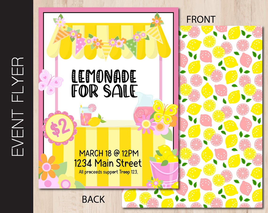 Editable Lemonade Stand Event Flyer | Custom Kids' Fundraiser Poster ...