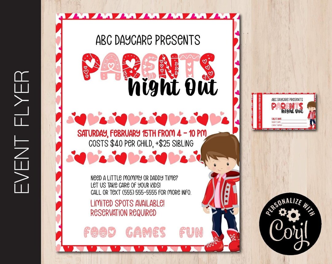 Editable Parents Night Out Flyer | Custom Date Night Poster Event ...