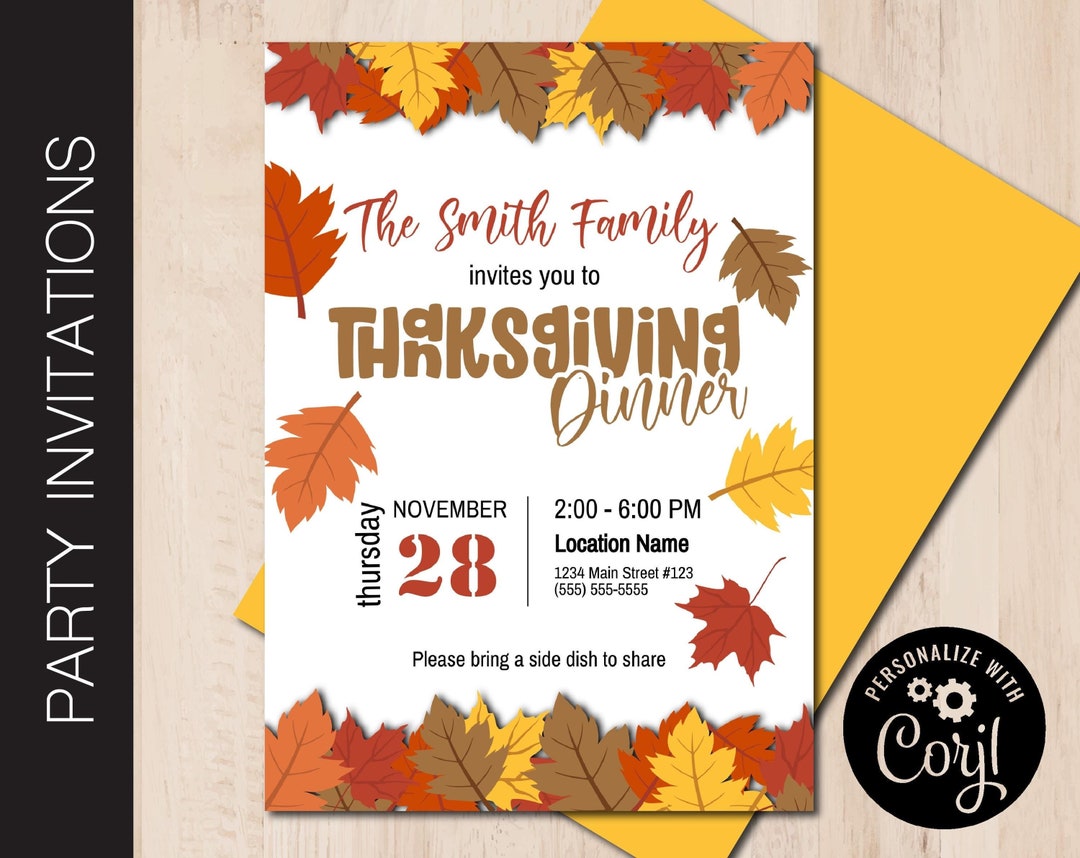 Editable THANKSGIVING Dinner Invitation | Friendsgiving Potluck ...