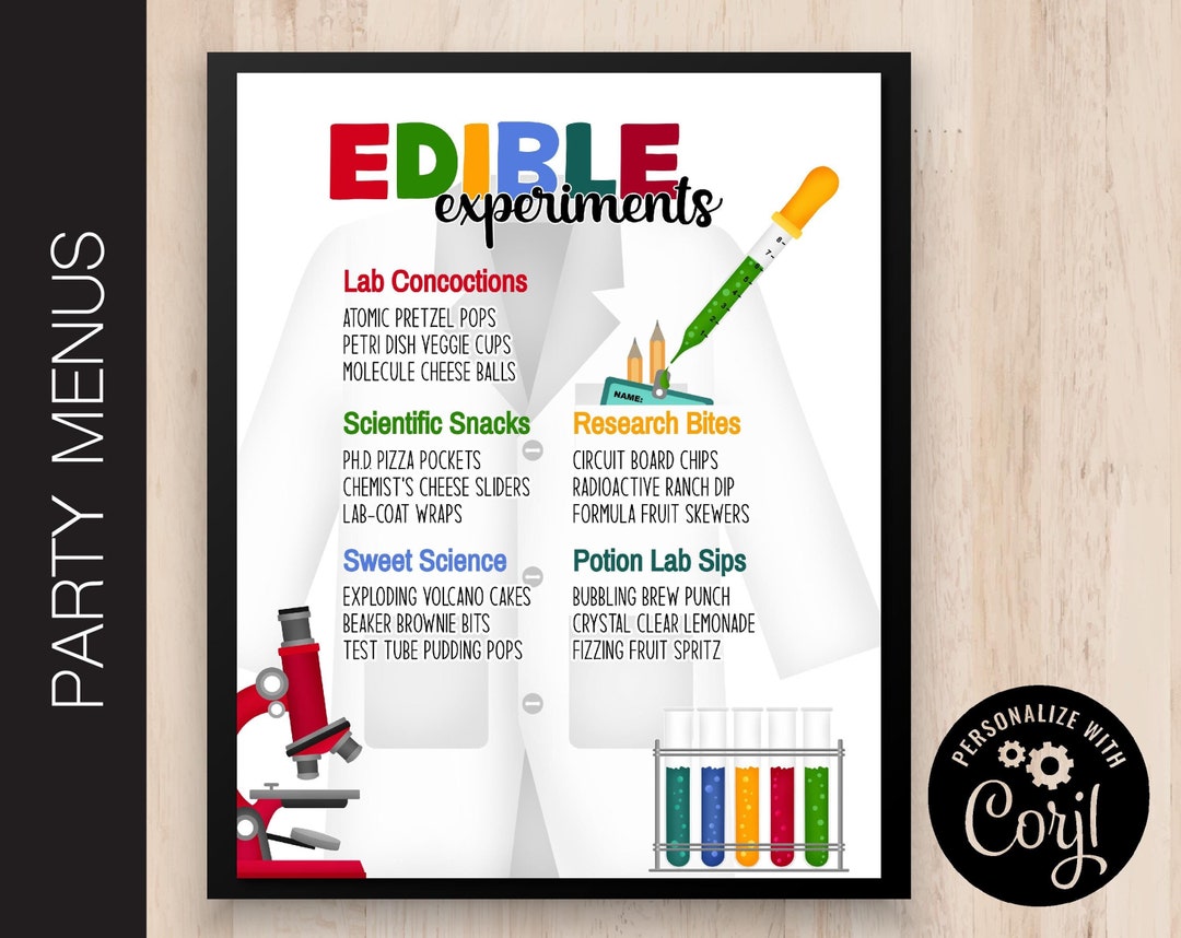 Editable SCIENCE Party Menu | Food Menu | Drink Sign | Concessions ...