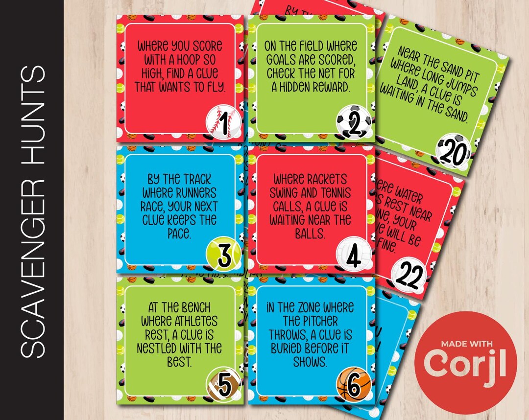 24 Editable Outdoor Scavenger Hunt Clue Card | Custom Treasure Hunt ...