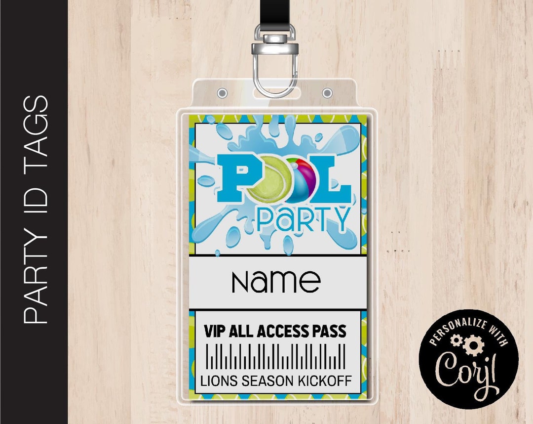 Editable TENNIS Party ID Tag | Vip All Access Pass | ID Badge | Name ...