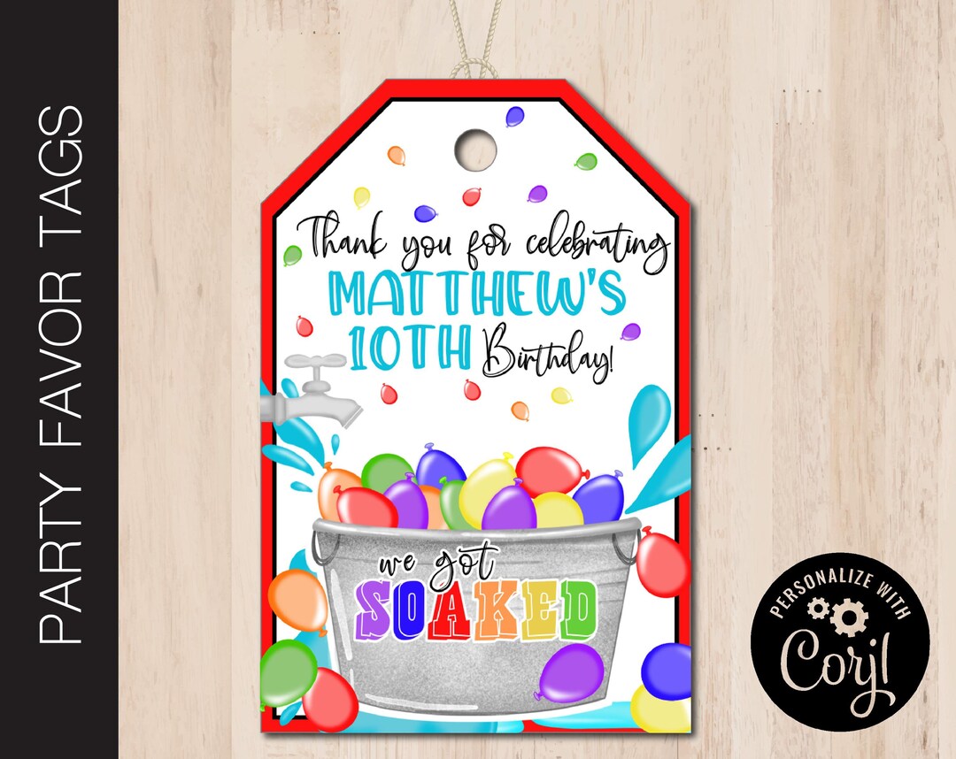 Printable SOAKED WATER Party Favor Tags | Party Gift Tag | Goodie Bag ...