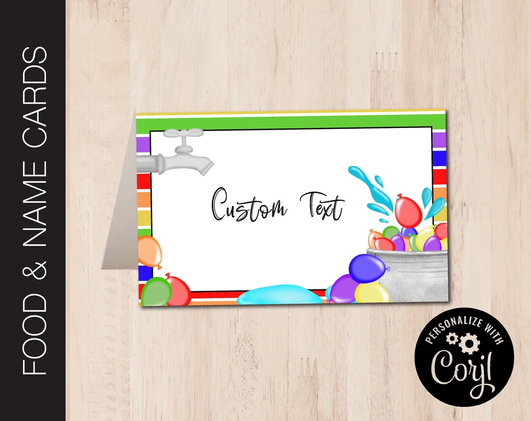 Editable SOAKED Party Food Label Tents | Water Balloon Party Food ...