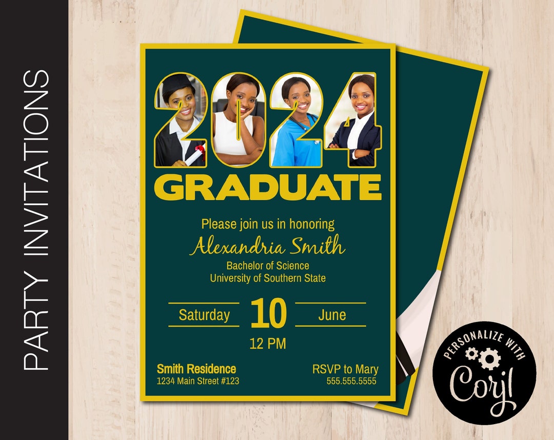 Editable GRADUATION Party Invitation | Choose School Color With Gold ...