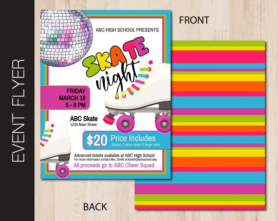 Editable Skate Night Fundraiser Flyer | Custom Roller Skate Night ...