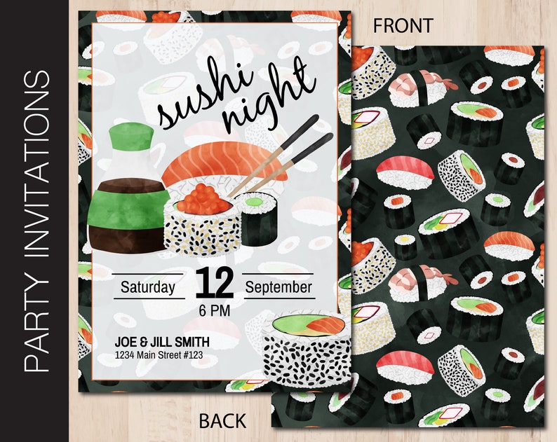 Editable SUSHI NIGHT Party Invitation | Dinner Party Invite | Print or ...