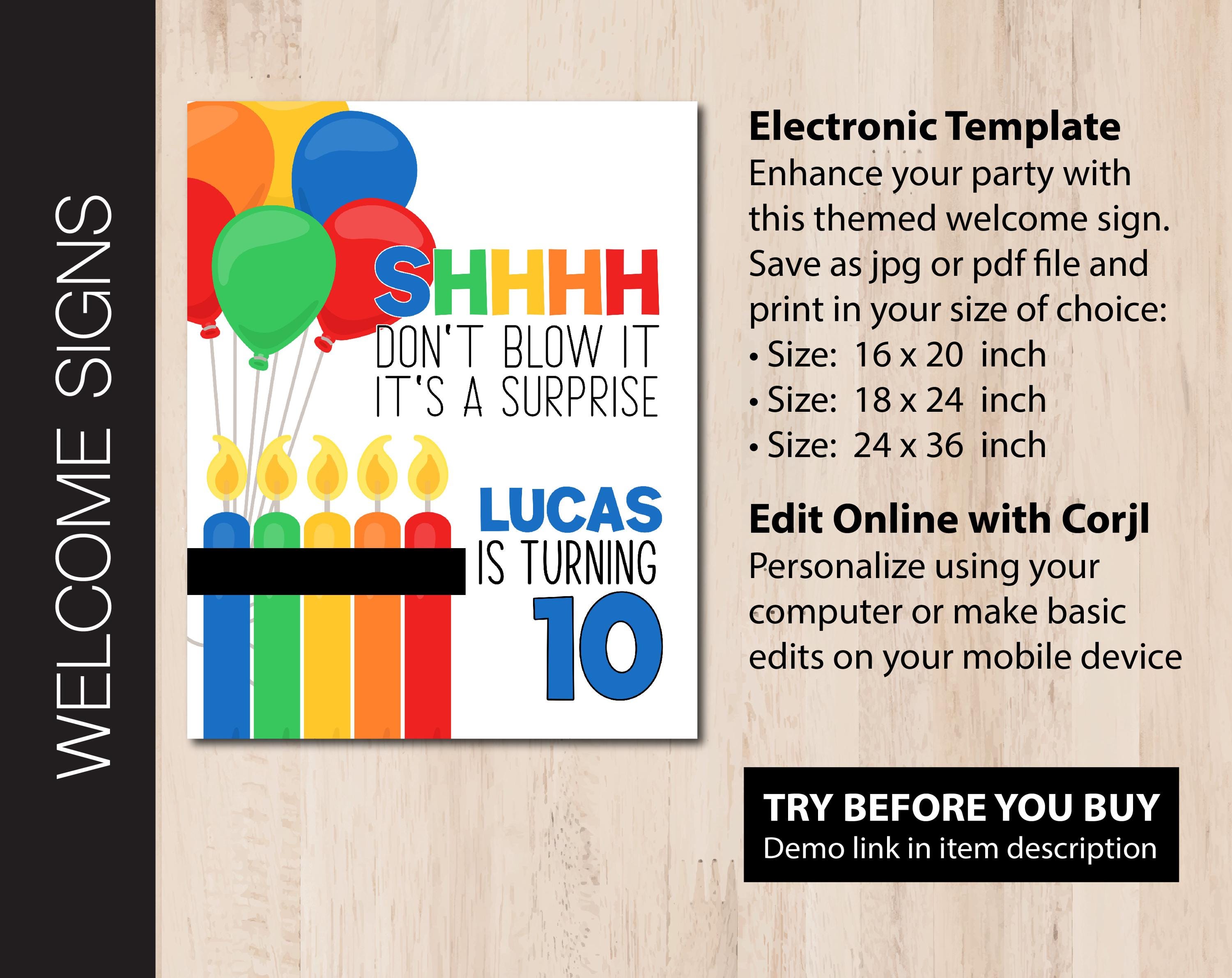 Editable SURPRISE Party Welcome Sign | Reception Sign | Entrance ...