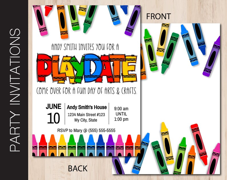 Editable PLAYDATE Invitation | Crayons | Schools Out | Arts & Crafts ...