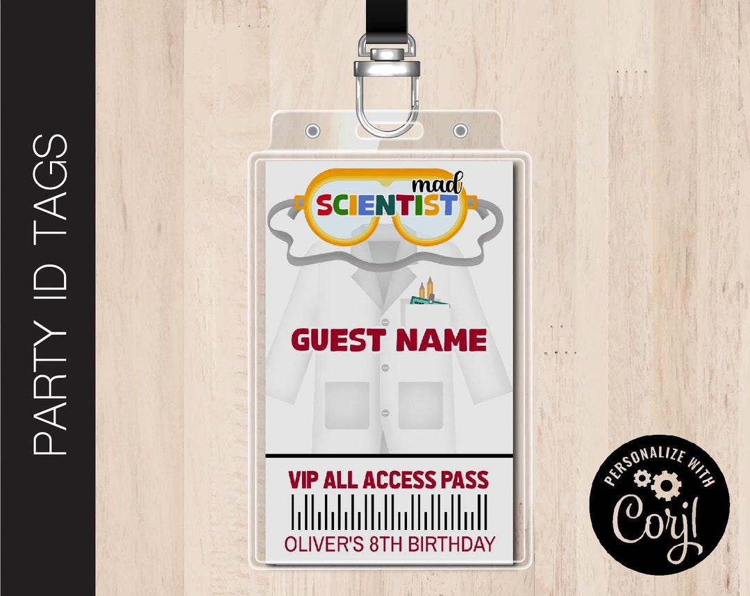 Editable SCIENCE Party ID Tag | Vip All Access Pass | ID Badge | Name ...